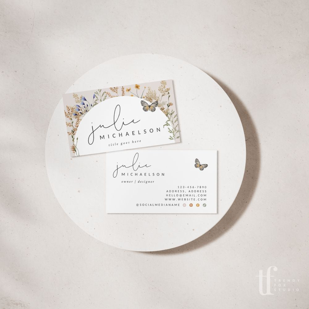 Boho Wildflower Business Card Canva Template | Stella - Trendy Fox Studio