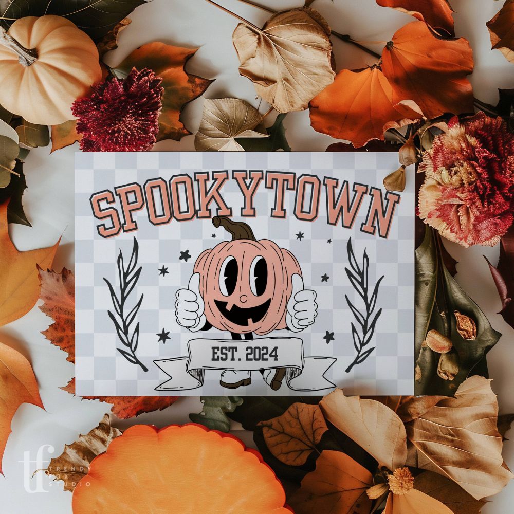 Retro Varsity Pumpkin Mascot Halloween Business Thank You Card Canva ...