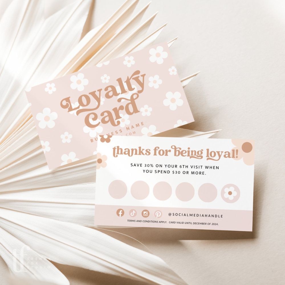Retro Daisy Loyalty Discount Card, Customer Rewards Stamp or Punch Card Canva Template | Dani ...