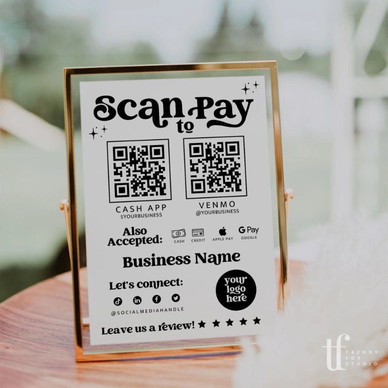 Retro Scan to Pay Sign, Accepted Payments Sign Canva Template | Dani - Trendy Fox Studio