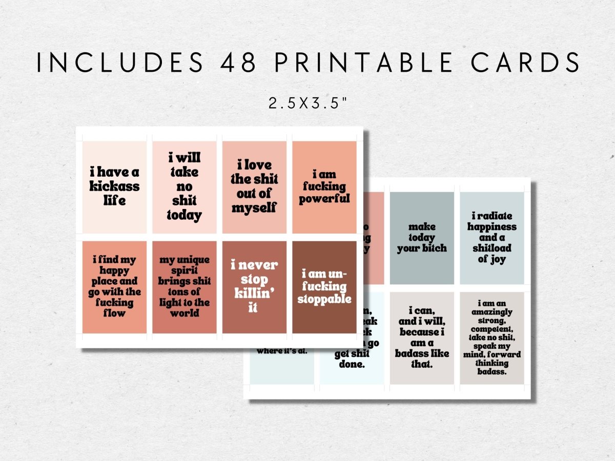 Sweary Affirmation Cards, NSFW Bada$$ Affirmation Printable Card Deck – Trendy Fox Studio