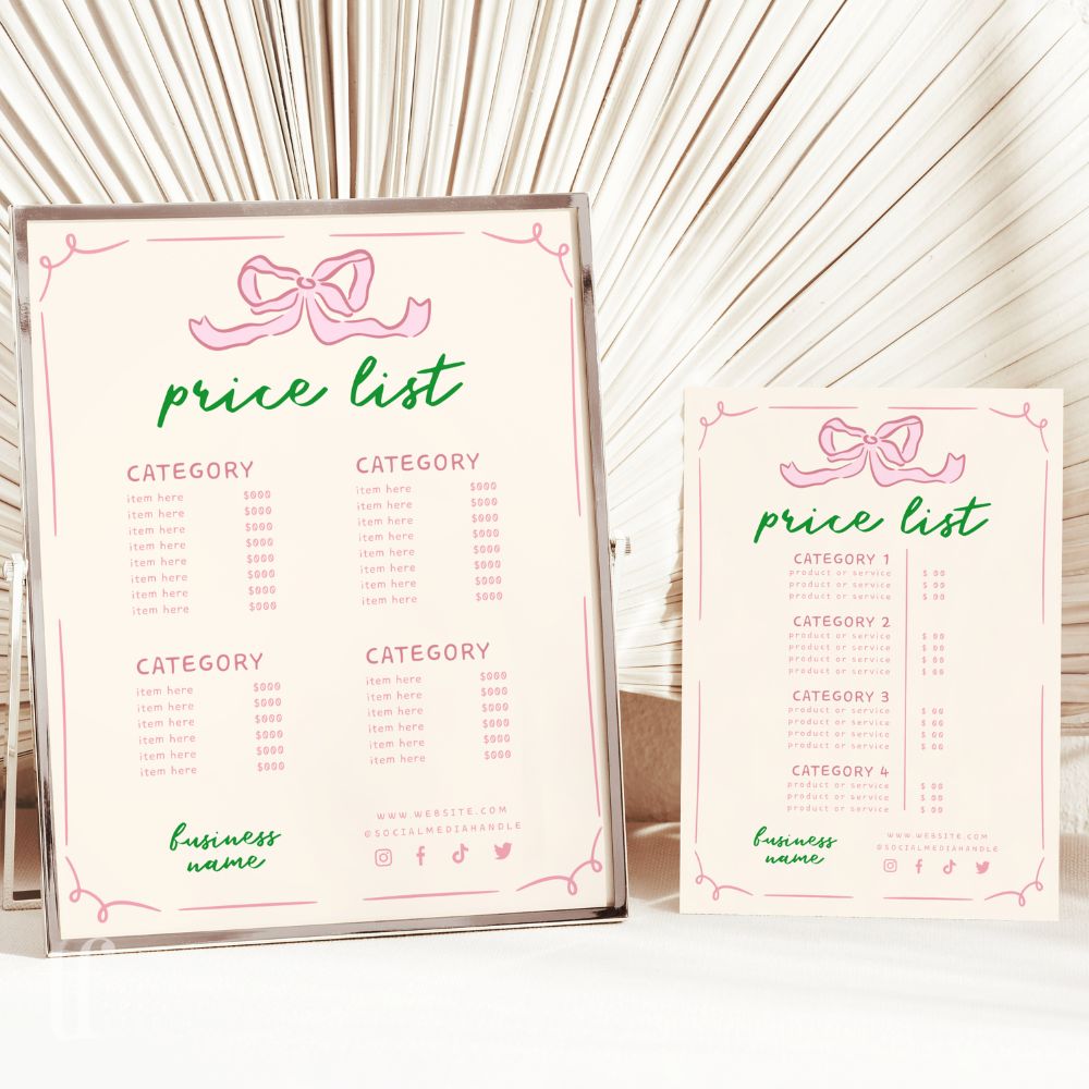 Price List Menu Canva Template | Girly Coquette | Daphne - Trendy Fox ...