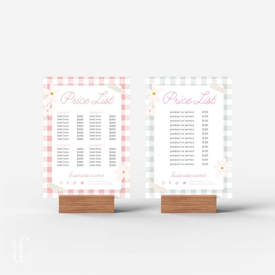 Price List Menu Canva Template | Pastel Preppy Gingham | Carla - Trendy ...