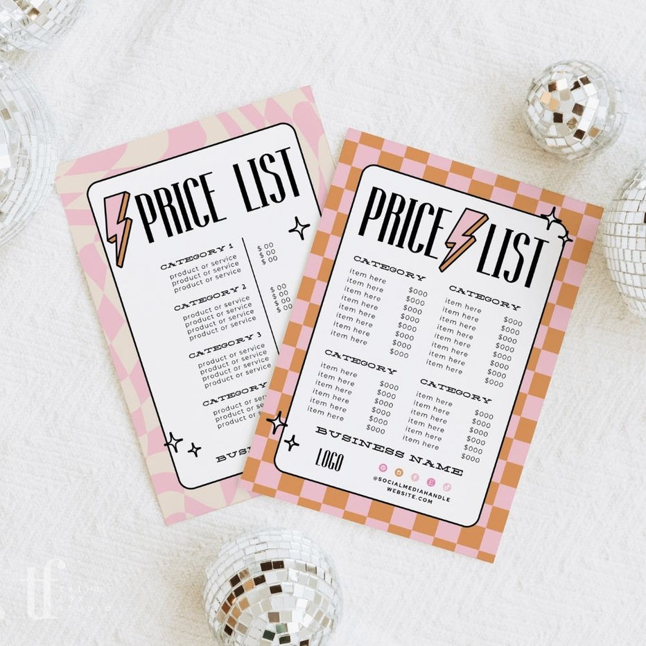 Colorful Retro Price List Sign Canva Template | Brooks – Trendy Fox Studio
