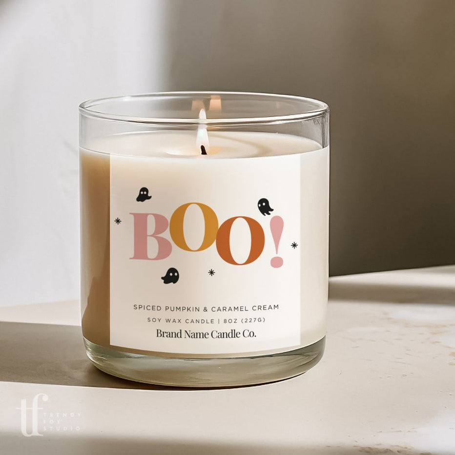 Cute Halloween Candle Label Canva Template | Rainbow Pastel - Trendy ...