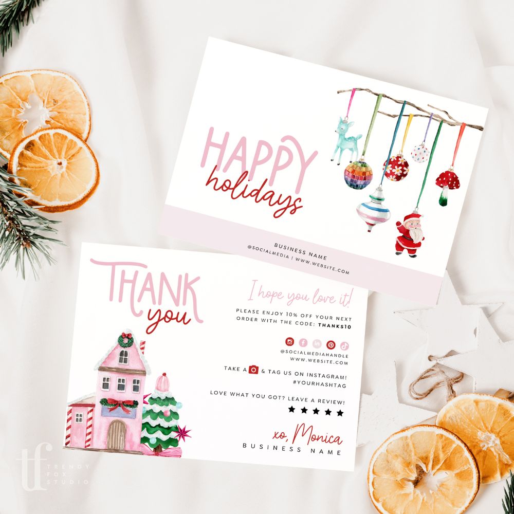 Cute Kitschy Christmas Business Thank You Card Canva Template - Trendy ...