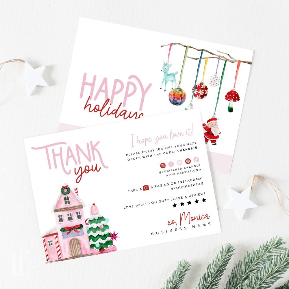Cute Kitschy Christmas Business Thank You Card Canva Template – Trendy ...