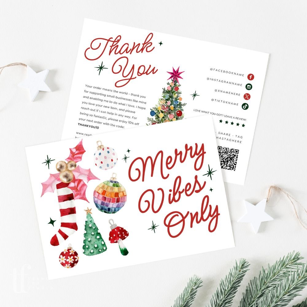 Cute Kitschy Vintage Ornament Christmas Business Thank You Card Canva ...