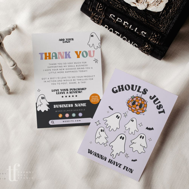 Disco Ghost Halloween Business Thank You Card Canva Template - Trendy ...