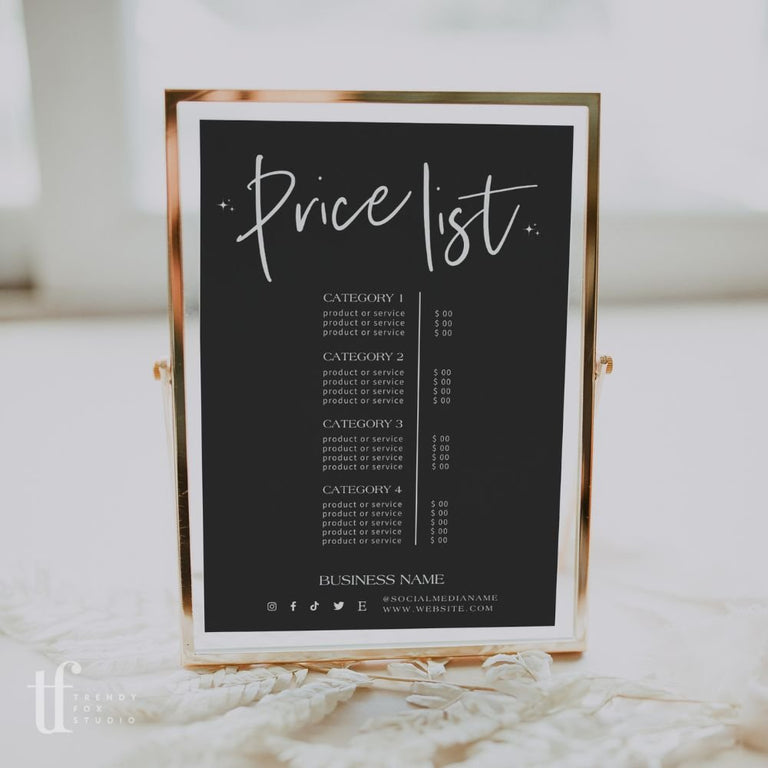 Luxe Black Scan to Pay Sign & Price List Sign Canva Template | Ashe ...