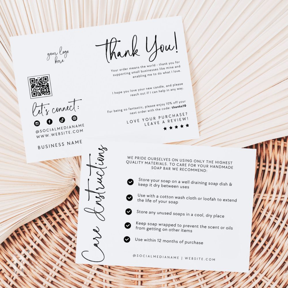 Luxe Soap Care Card with QR Code, Business Thank You Canva Template ...