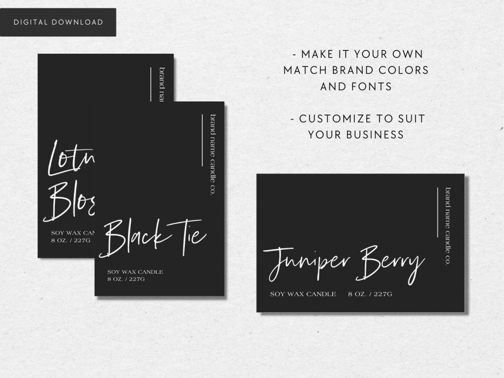Minimalist Black Candle Label Canva Template | Ashe - Trendy Fox Studio