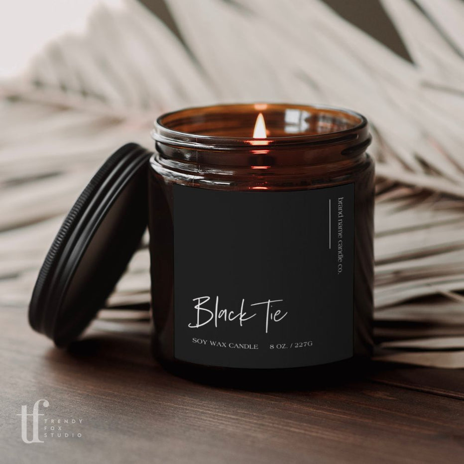 Minimalist Black Candle Label Canva Template | Ashe - Trendy Fox Studio