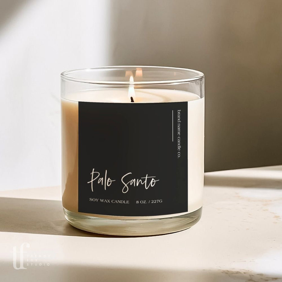 Minimalist Black Candle Label Canva Template | Ashe - Trendy Fox Studio
