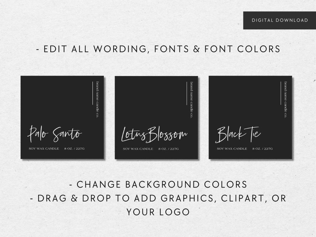 Minimalist Black Candle Label Canva Template | Ashe - Trendy Fox Studio