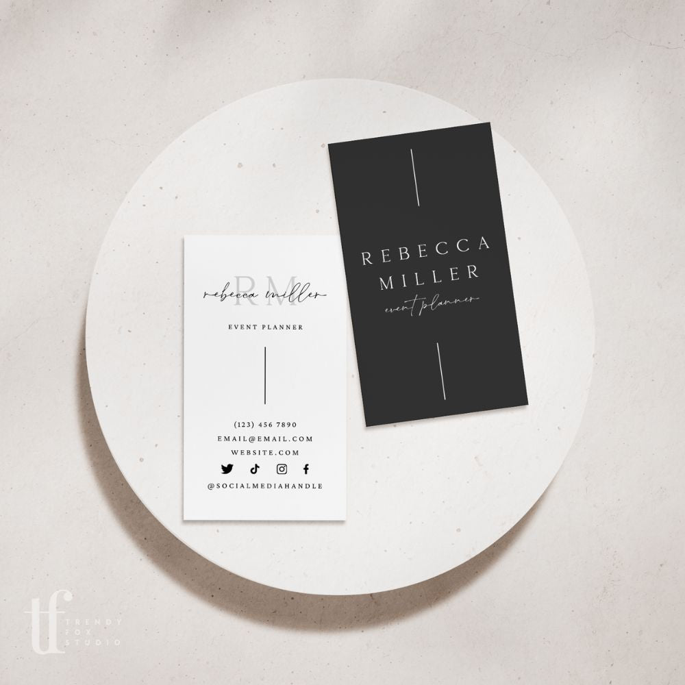 Modern Black Simple Business Card Canva Template | Mina - Trendy Fox Studio