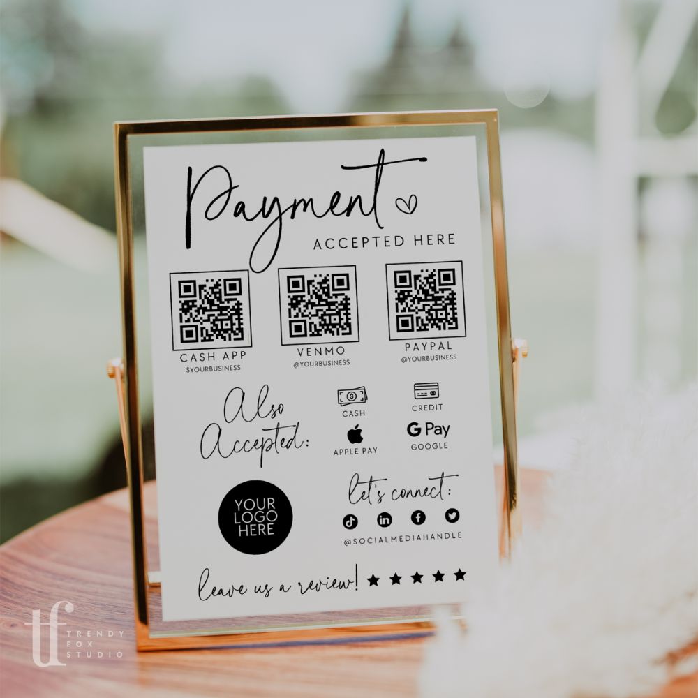 Modern Elegant Scan to Pay Sign, Accepted Payments Sign Canva Template ...