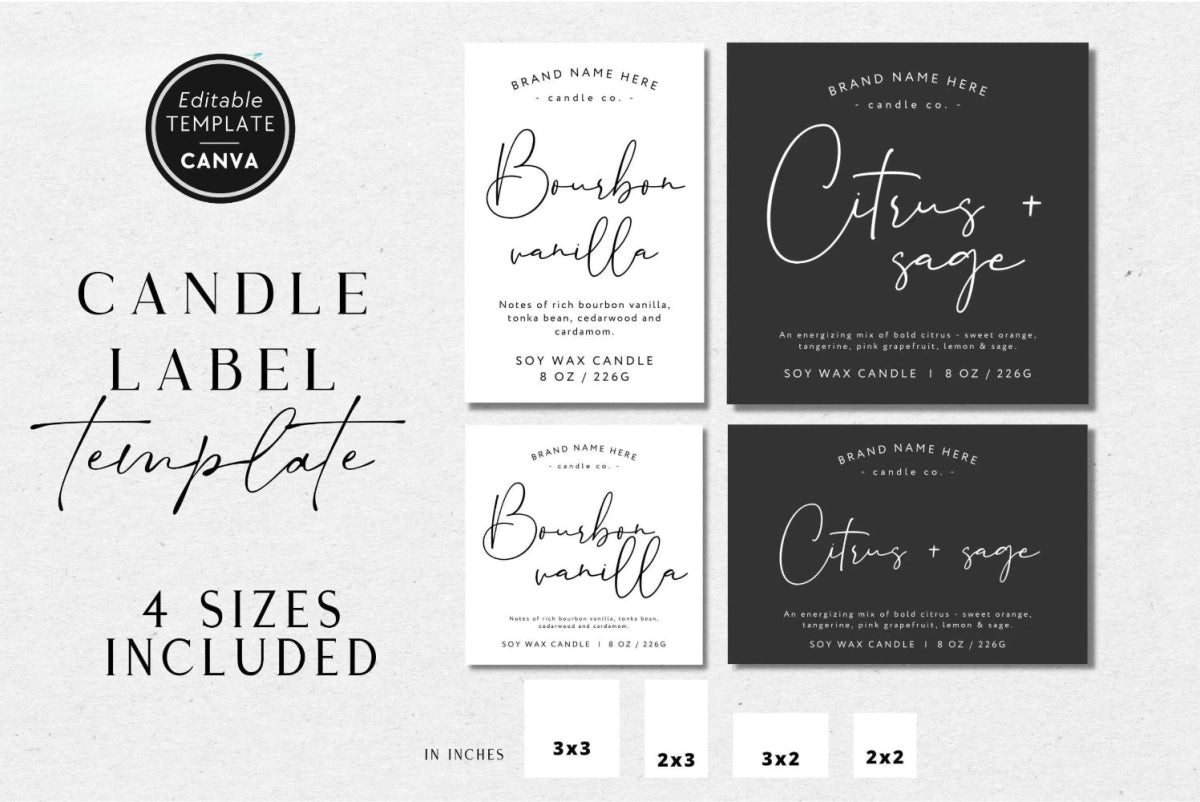 Modern Minimal Script Candle Label Canva Template | Shiloh - Trendy Fox ...