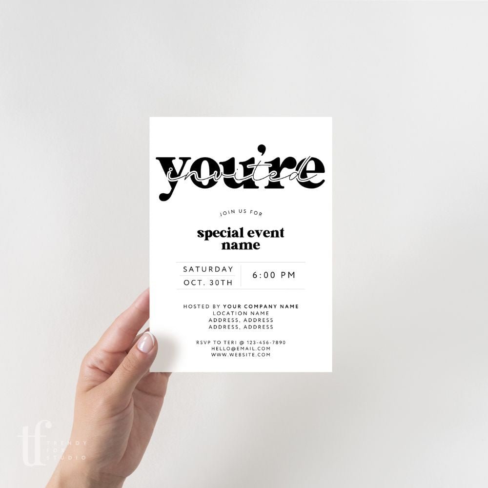 Modern Retro Business Invitation Canva Template – Trendy Fox Studio