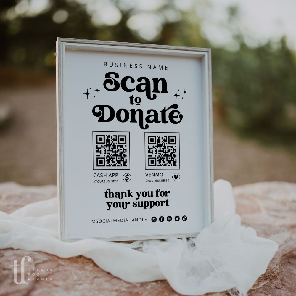Retro Scan to Support Sign, 2 QR code Donation Sign Canva Template ...