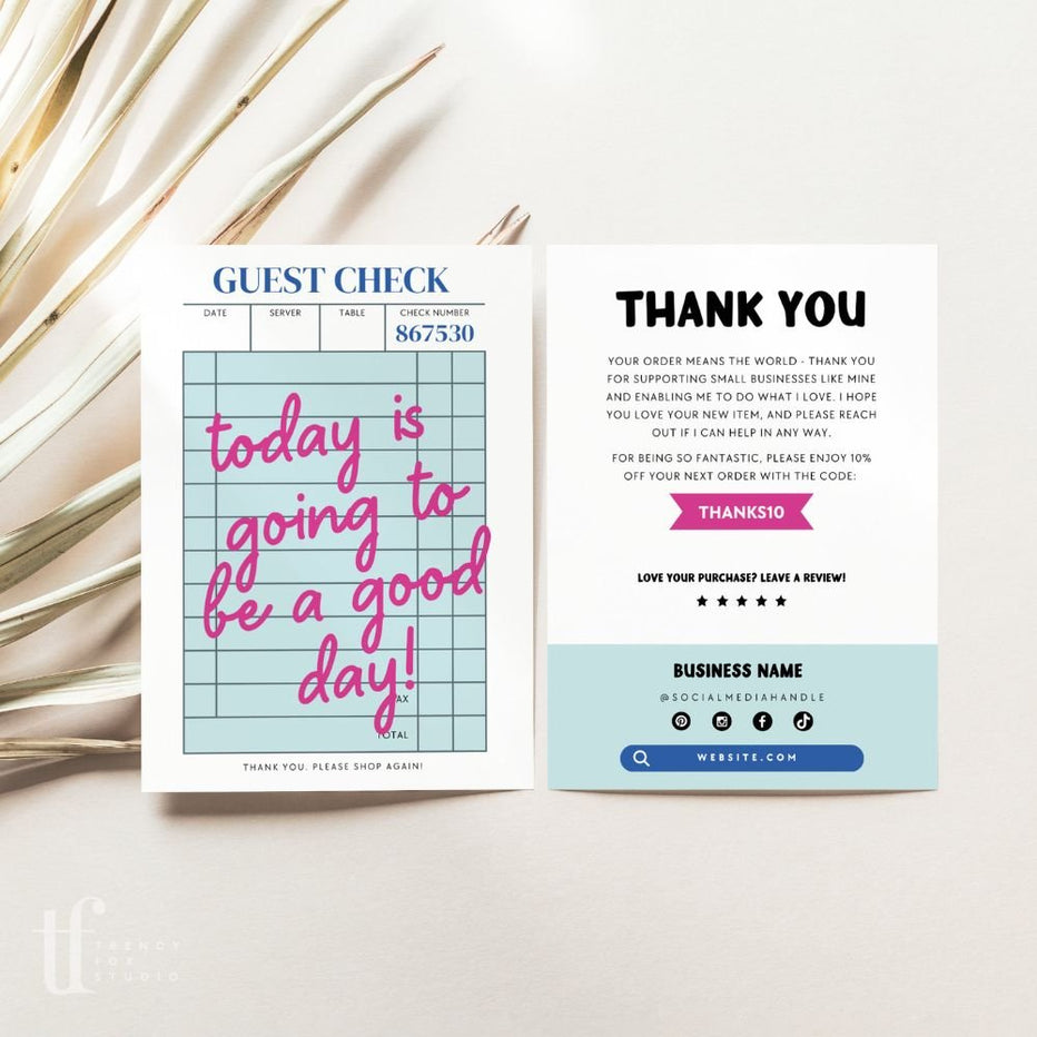 Trendy Blue Guest Check Business Thank You Card Canva Template – Trendy ...