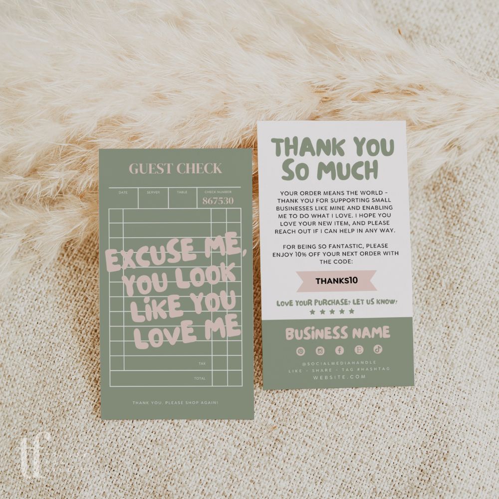 Trendy Guest Check Business Card Thank You Card Canva Template – Trendy ...