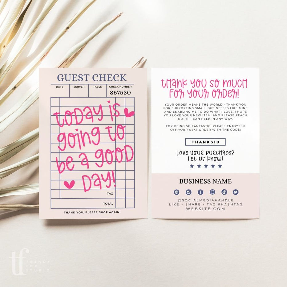 Guest Check Trendy Business Thank You Card Canva Template (Copy ...