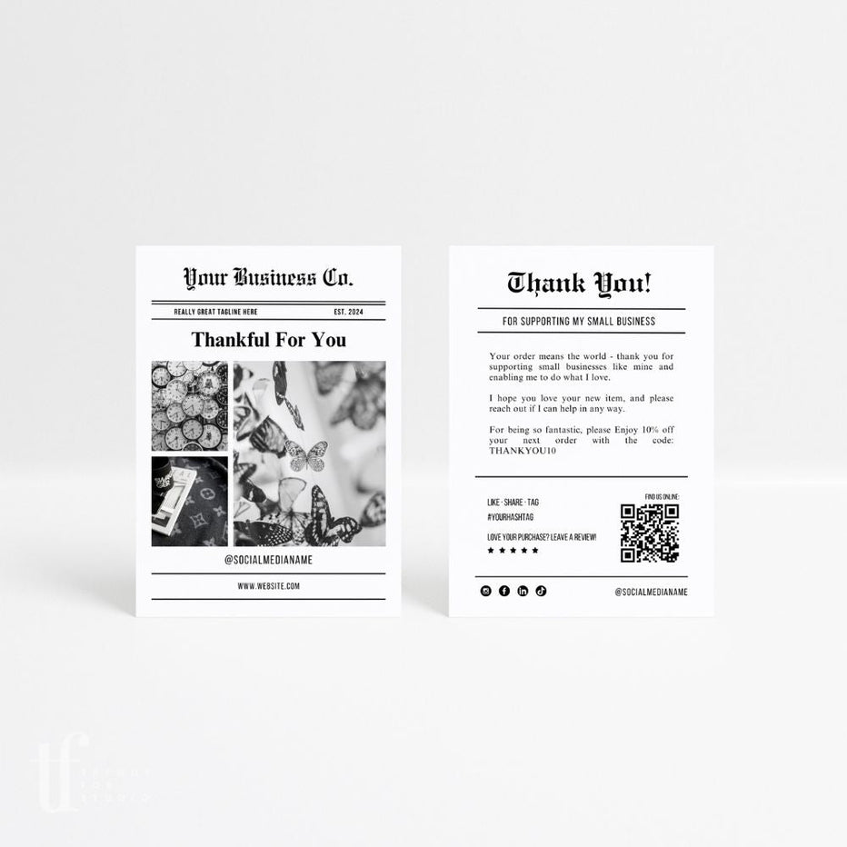 Unique Newspaper Thank You Card Canva Template with QR Code & Photos ...