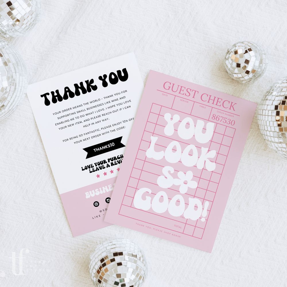You Look So Good - Guest Check Business Thank You Card Canva Template ...