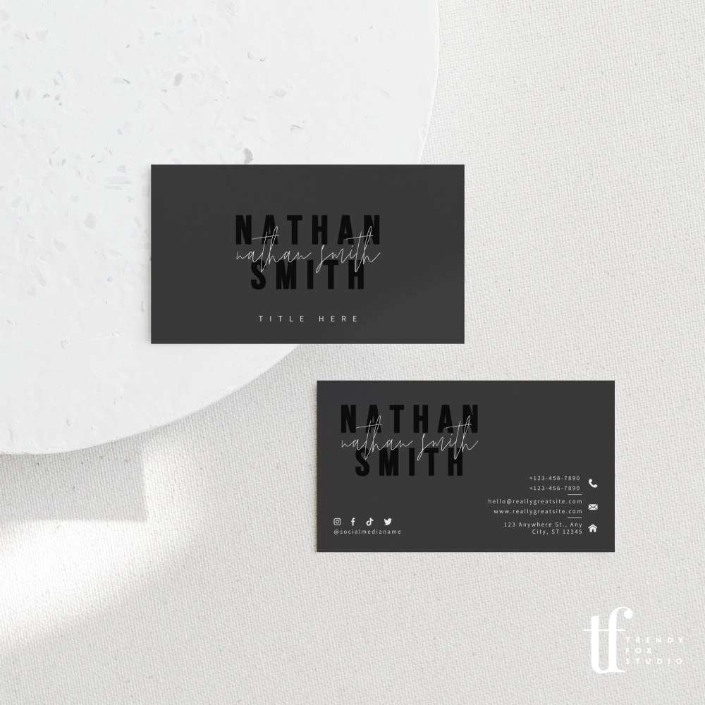Modern Black Business Card Canva Template | Cailin - Trendy Fox Studio