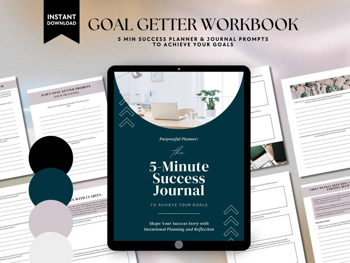 Digital Goal Workbook, Motivational Planner, Journal Prompts for Goal Getters - Trendy Fox Studio