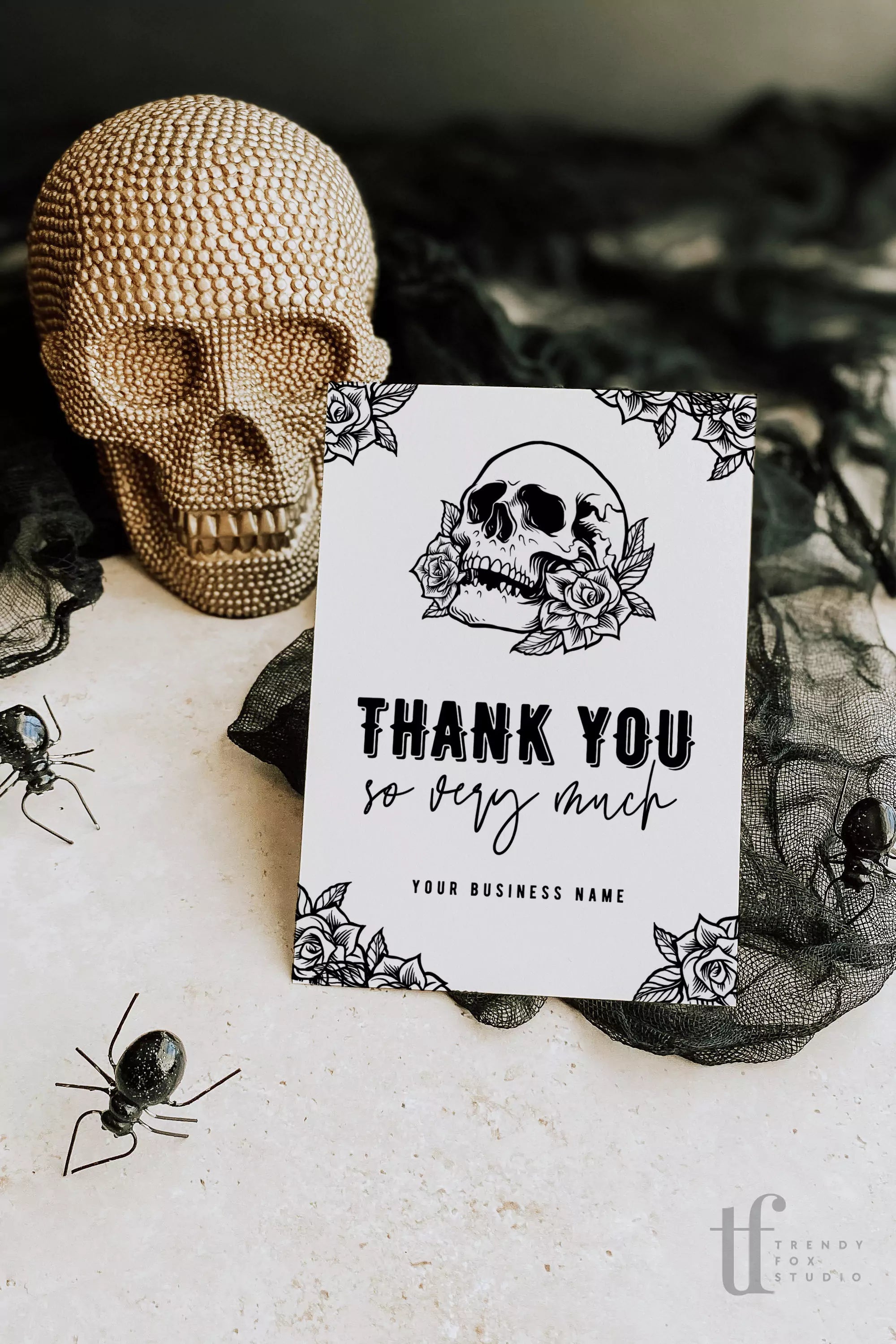 Gothic Skull Halloween Business Thank You Card QR Code Canva Template ...