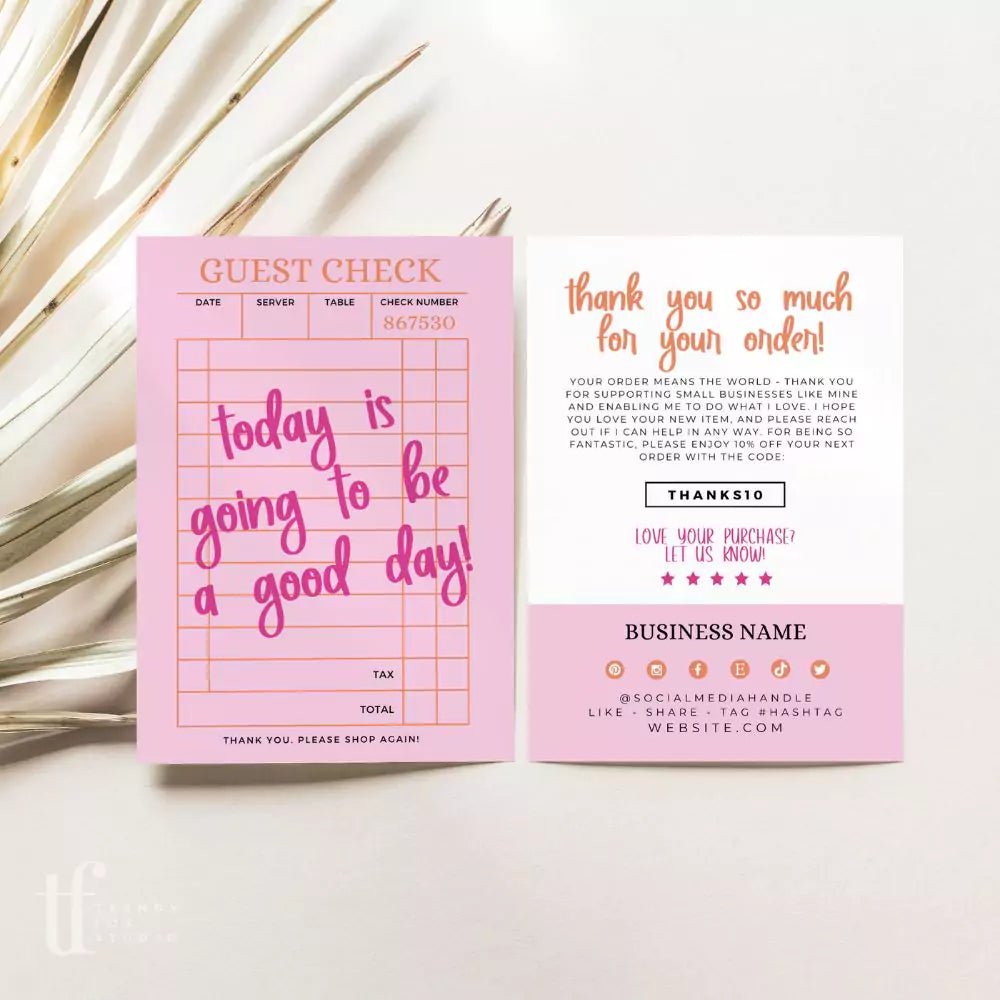 Guest Check Trendy Business Thank You Card Canva Template - Trendy Fox ...