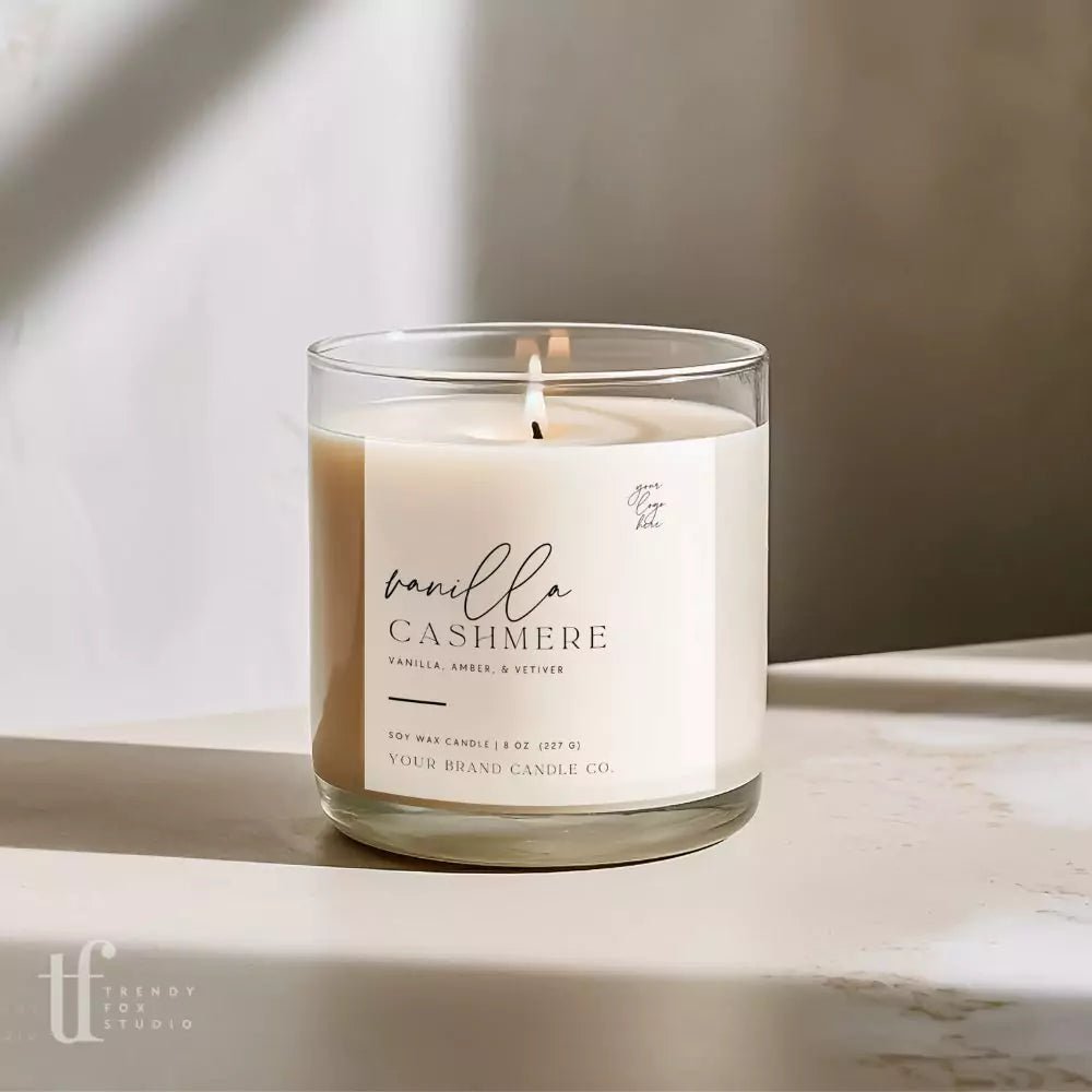 Minimalist Modern Script Candle Label Canva Template | Ayla - Trendy Fox Studio