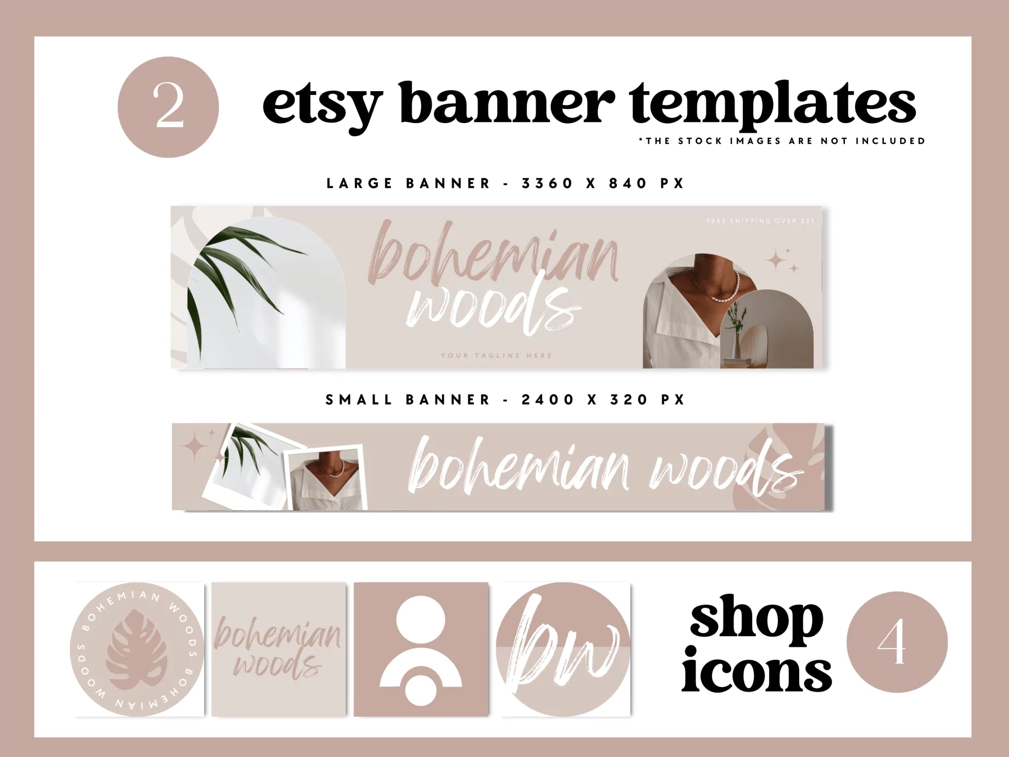 Modern Boho Etsy Shop Kit Canva Template | Etsy Banner, Listing Photos ...