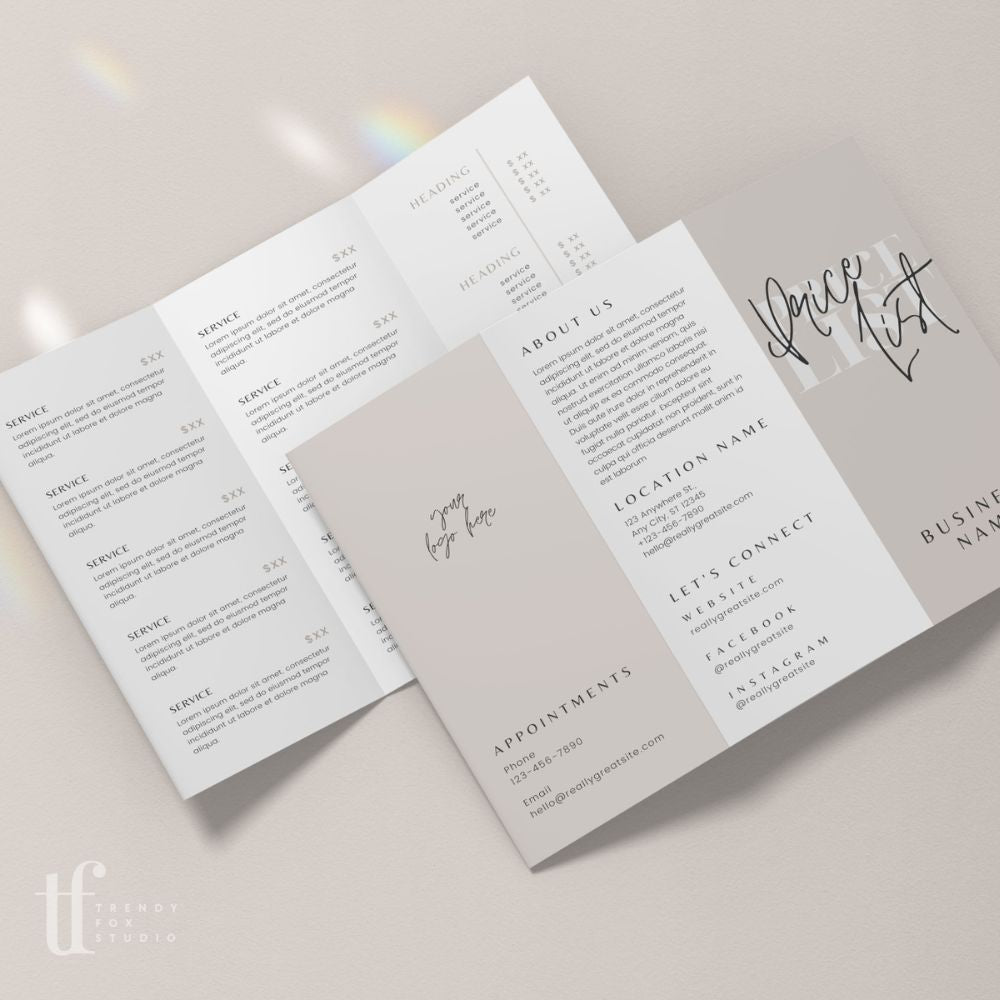 Modern Tri-Fold Price List, Brochure Rack Card Price Menu, Canva ...