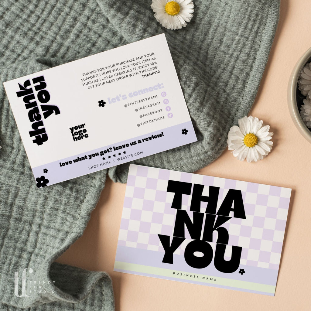 Pastel Checkered Y2k Business Thank You Card Canva Template | Becs ...