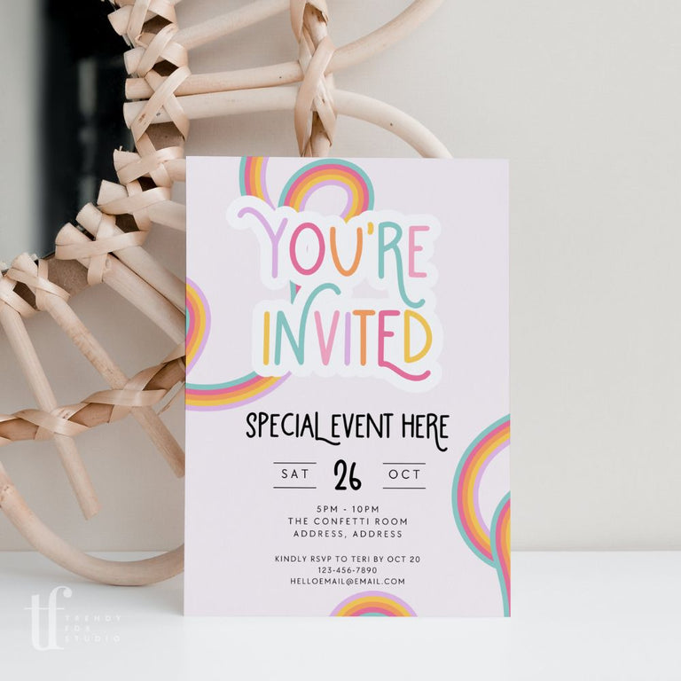 Pastel Rainbow Business Invitation Canva Template | Amara – Trendy Fox Studio