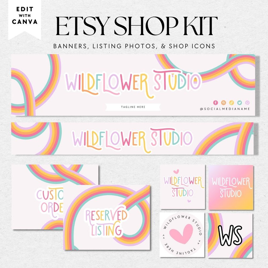 Pastel Rainbow Etsy Shop Kit Canva Template | Etsy Banner, Listing Pho ...