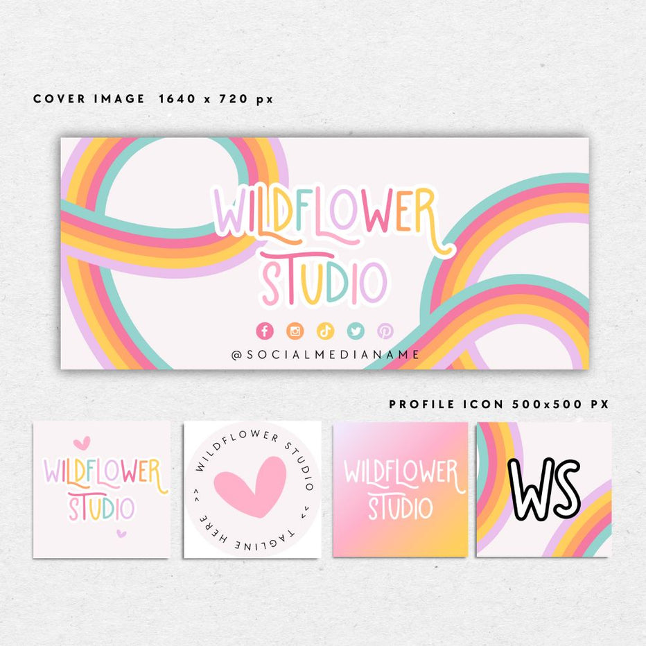 Pastel Rainbow Facebook Cover Branding Set Canva Template | Amara ...