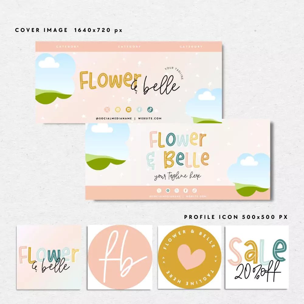 Pastel Rainbow Facebook Cover Branding Set Canva Template | Bea ...