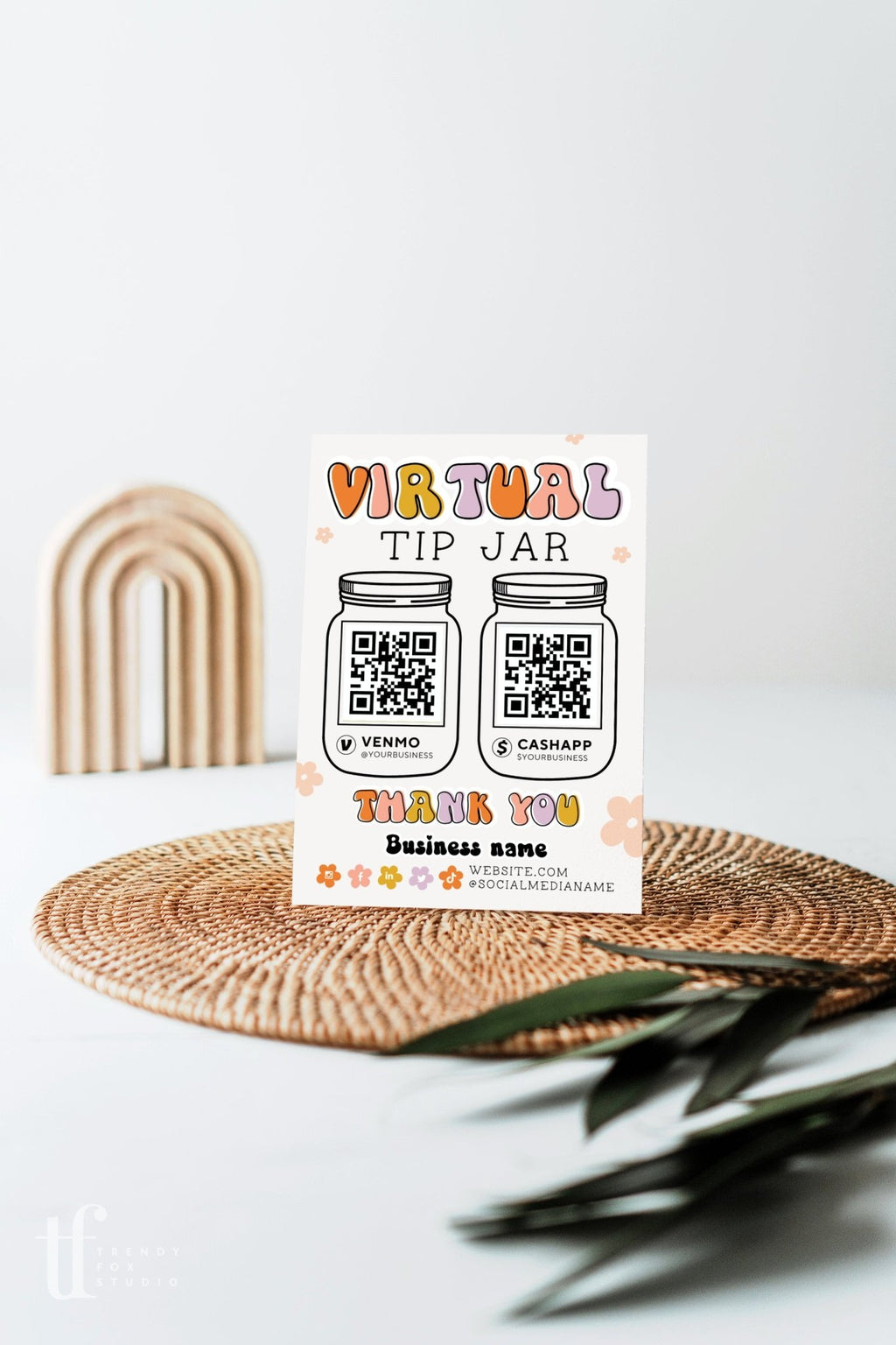 Rainbow Retro Virtual Tip Jar Sign Canva Template | Birdie - Trendy Fox ...
