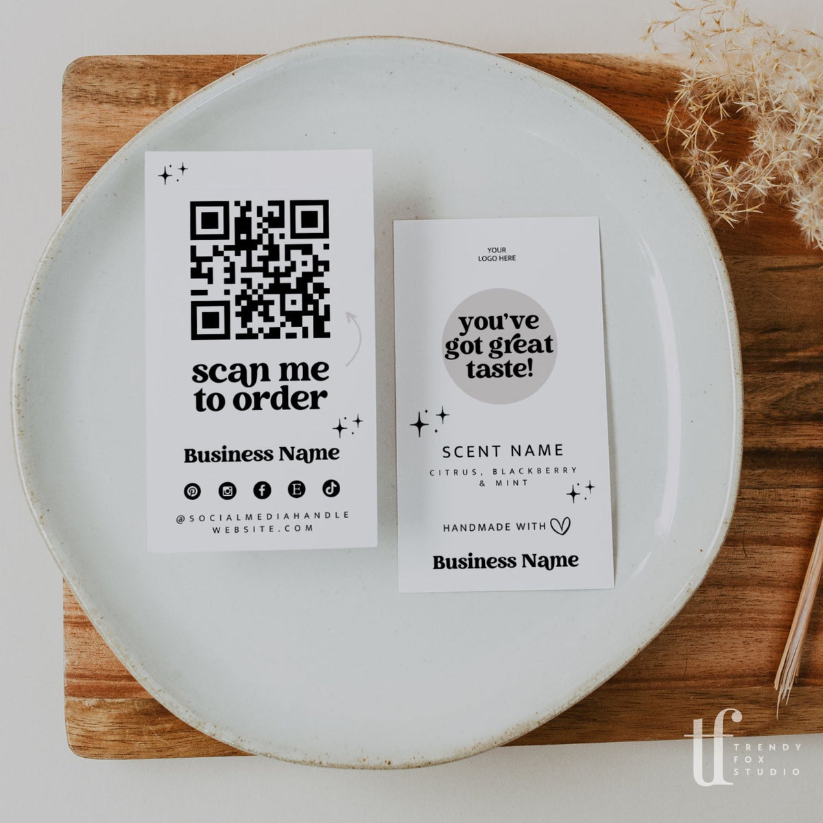 Retro Candle Scent Sampler Business Card with QR Code Canva Template ...