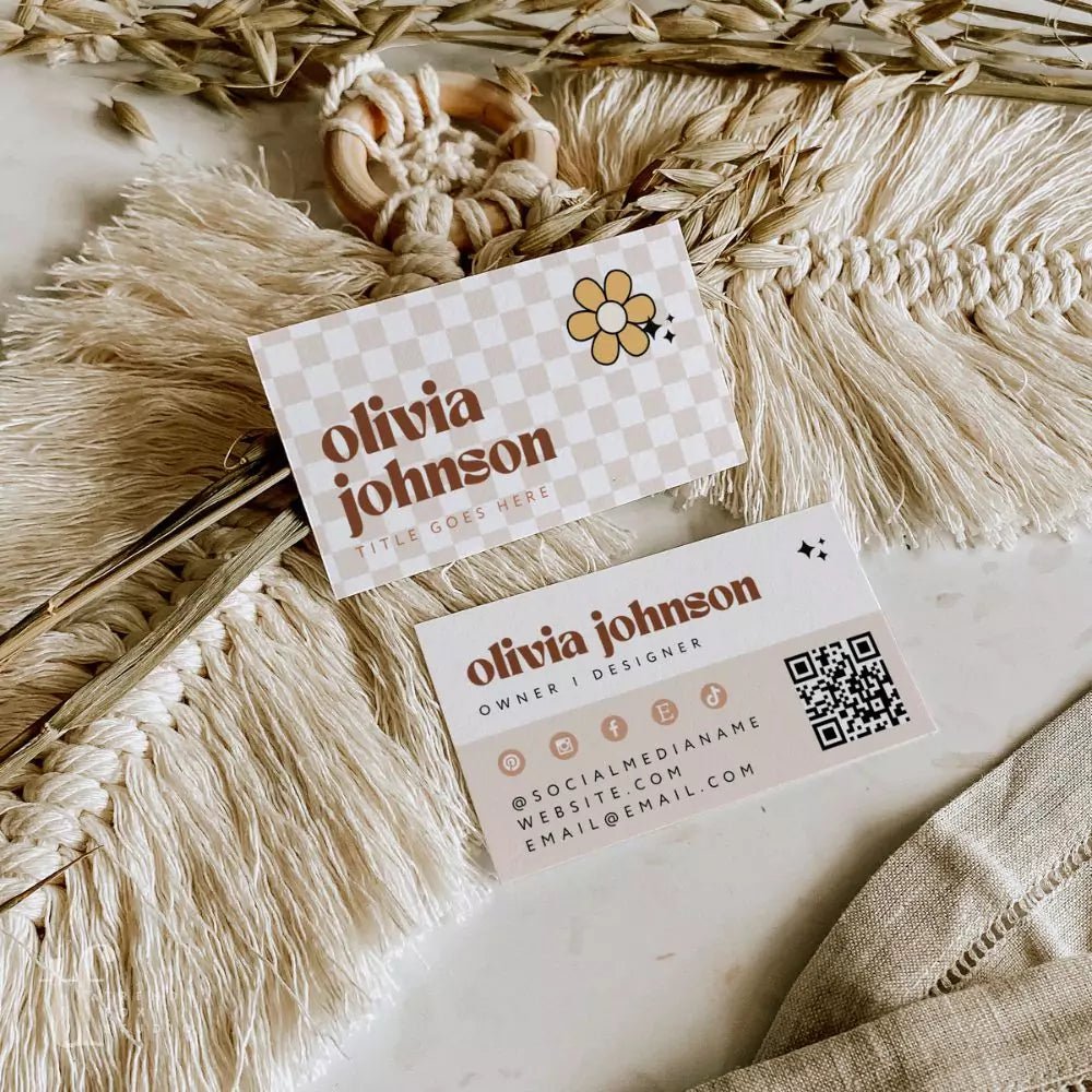 Retro Groovy QR Code Business Card Canva Template | Pixie - Trendy Fox ...