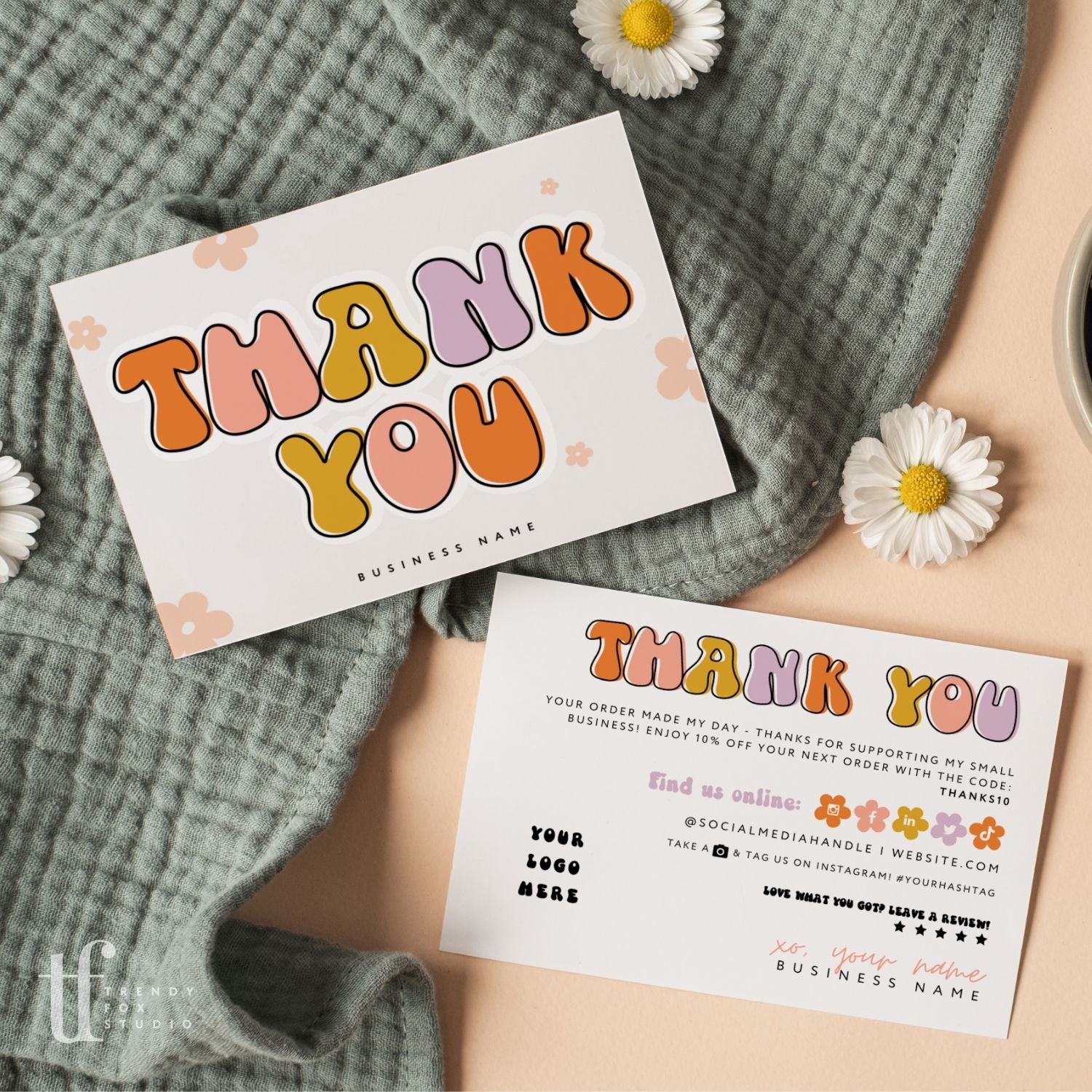 Retro Rainbow Business Thank You Card Canva Template | Birdie - Trendy ...
