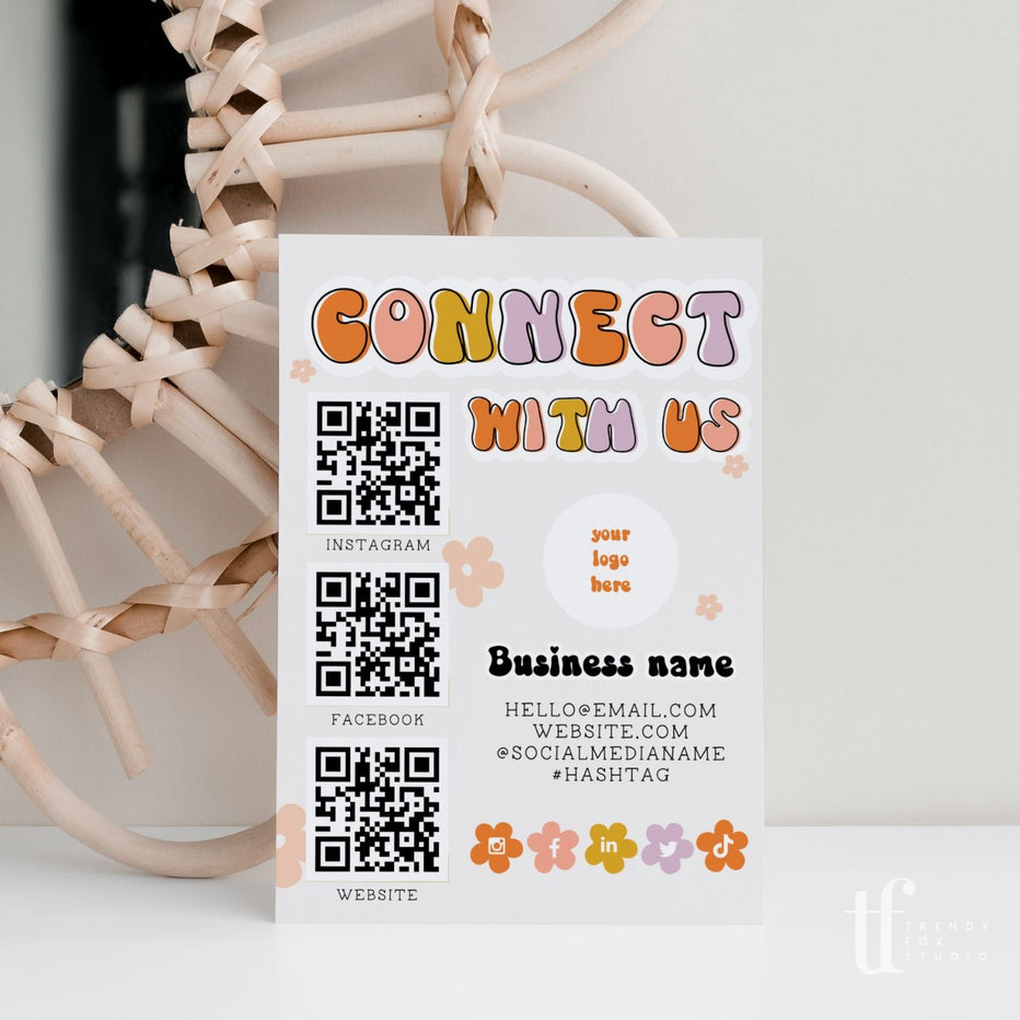 Retro Rainbow Social Media Connect With Us Sign Canva Template | Birdie ...