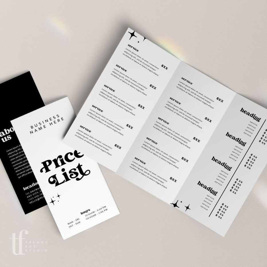 Retro Tri-Fold Price List, Brochure Rack Card Price Menu, Canva ...