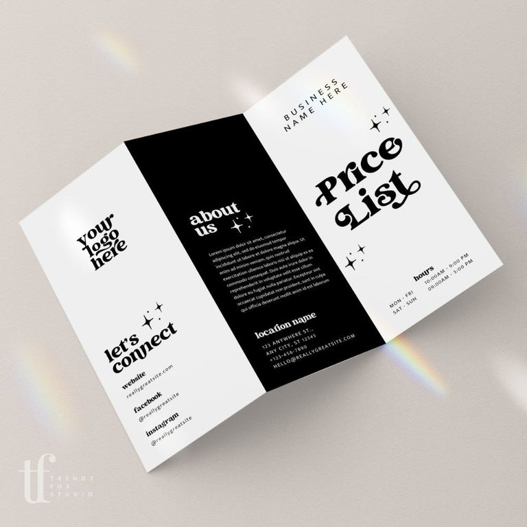 Retro Tri-Fold Price List, Brochure Rack Card Price Menu, Canva ...