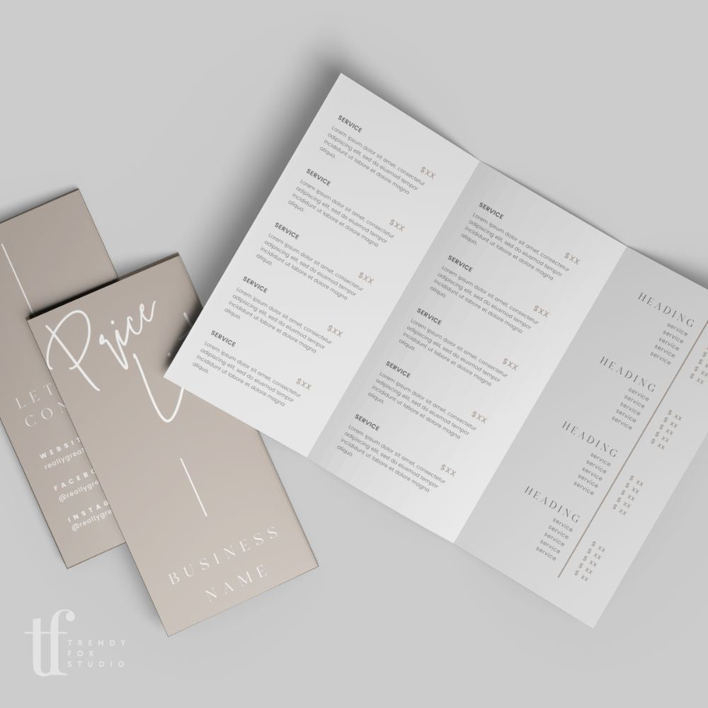 Tri-Fold Price List, Brochure Rack Card Price Menu, Canva Template ...