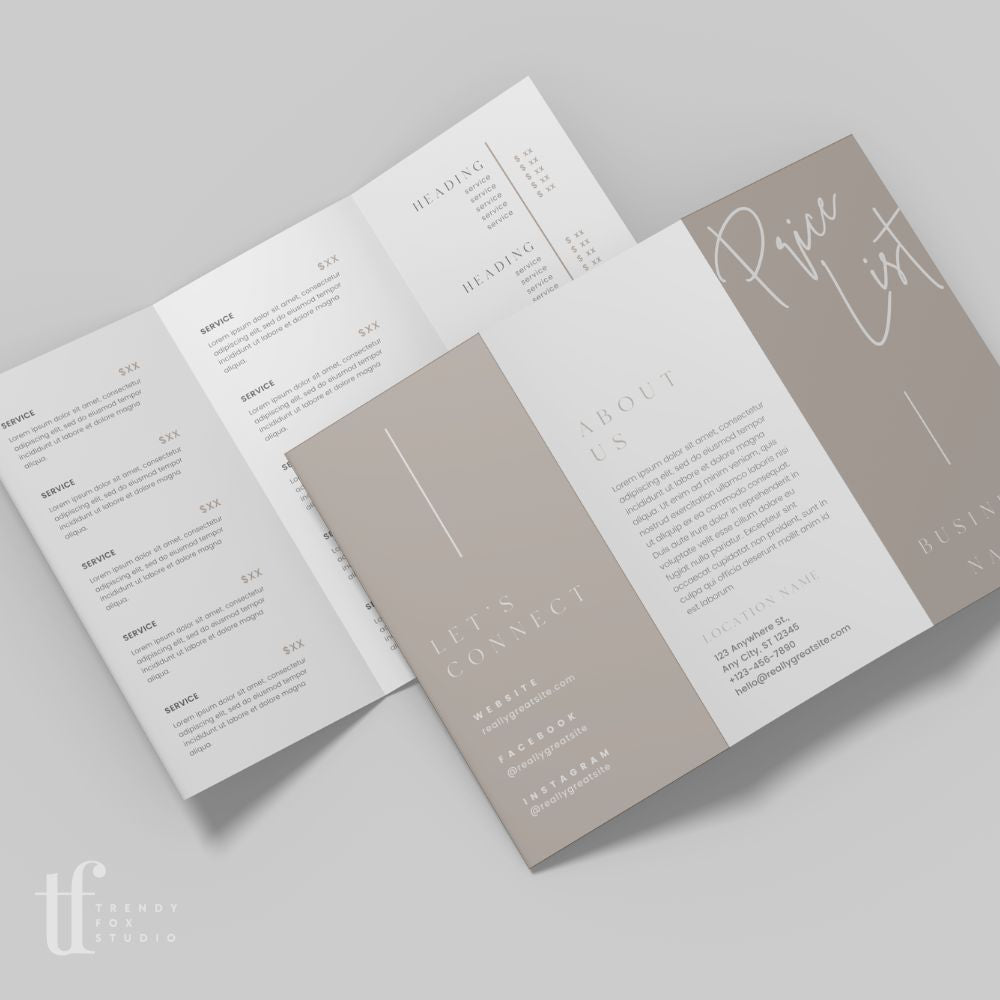 Tri-Fold Price List, Brochure Rack Card Price Menu, Canva Template ...